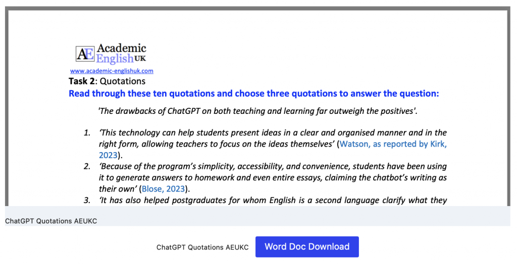 Academic Writing Skills (using quotations)